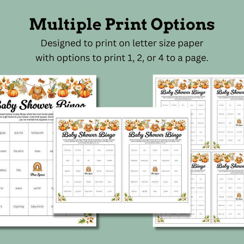 Printable Girl Baby Shower Bingo Game | Pre-filled Gift Bingo | Pumpkin ...