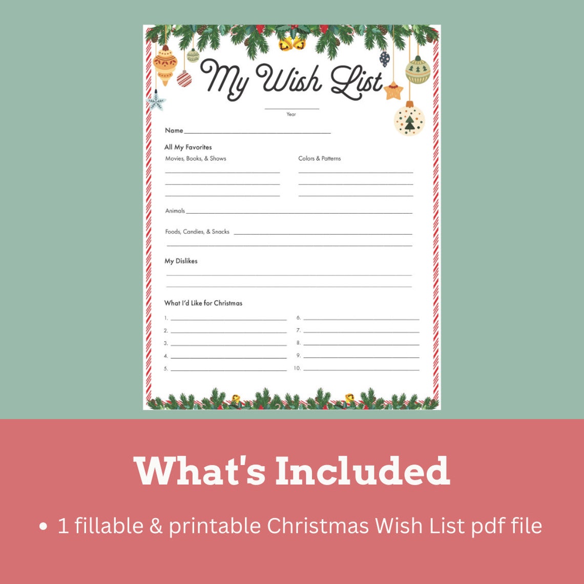 Printable Christmas Wish List for Kids and Adults | Digital Download ...