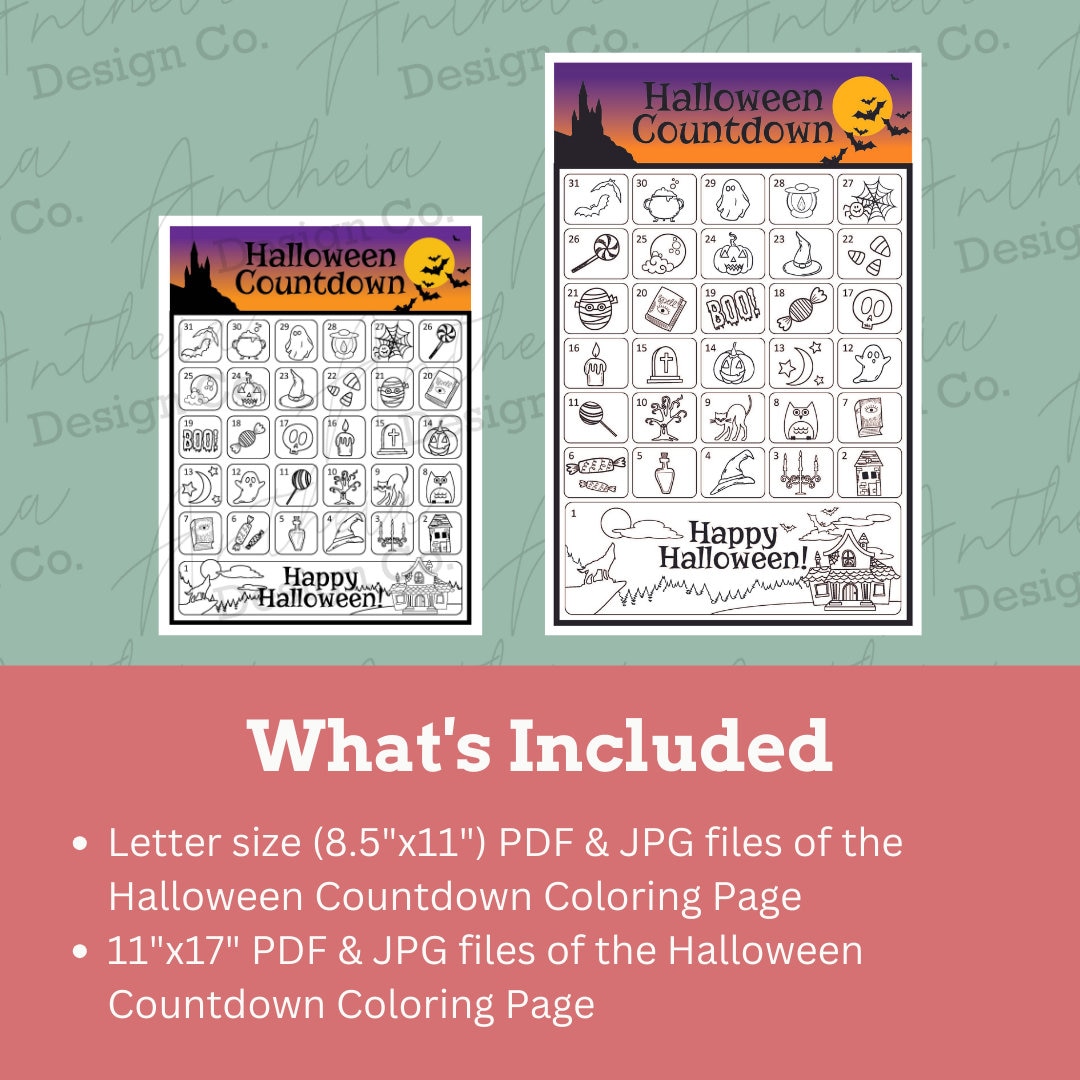 Printable Halloween Countdown Coloring Pages | 8.5x11 & 11x17 Digital ...