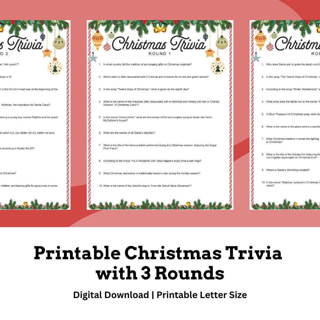 Printable Christmas Trivia Game With Rounds | Digital Download ...