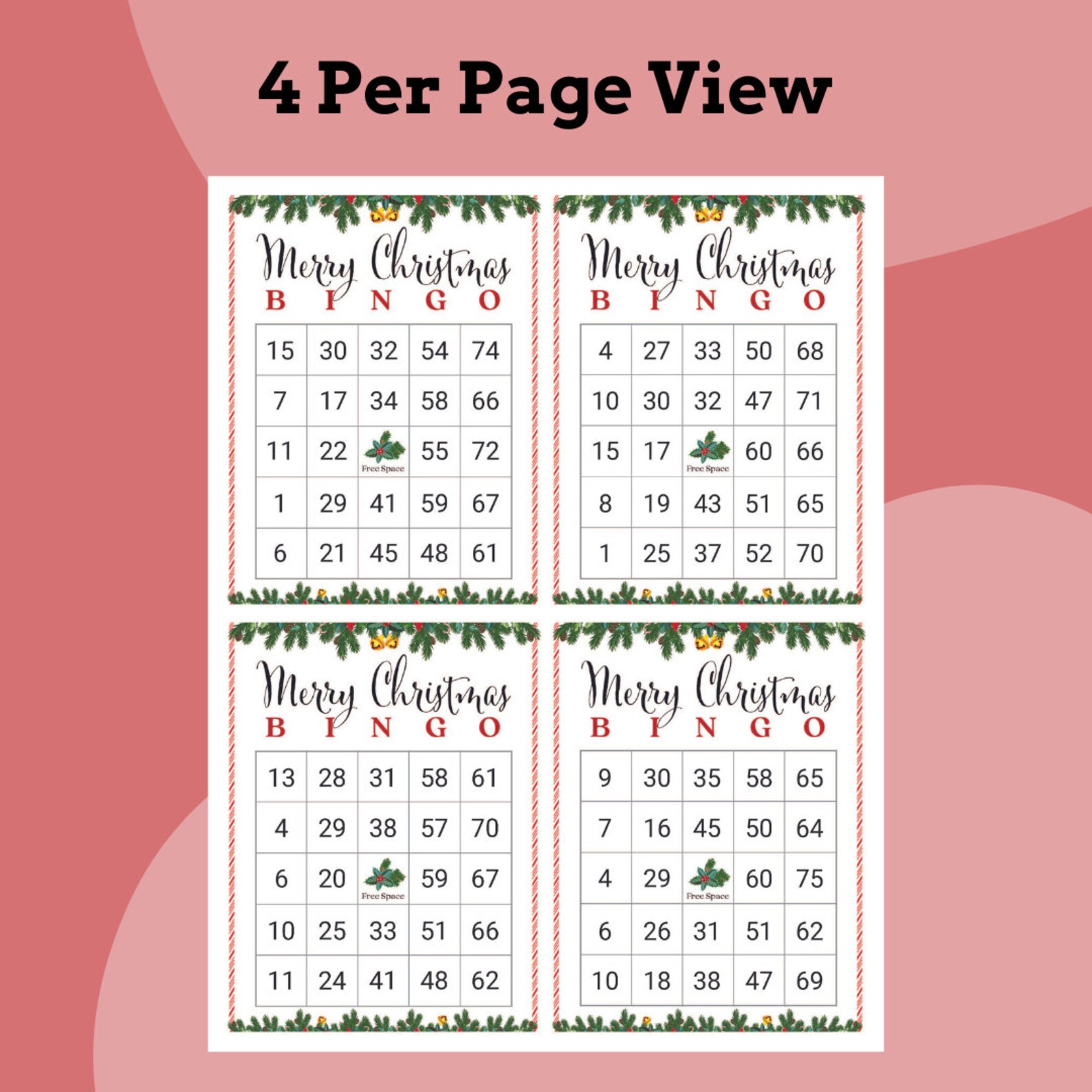 Printable Christmas Bingo Cards Set of 100 Digital Download Bingo Game Classic Holiday Party ...