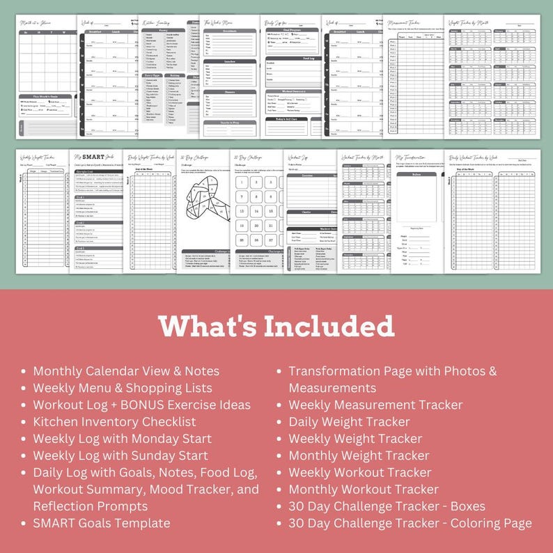 Printable Fitness & Weight Loss Planner, All-in-one Meal and Exercise ...