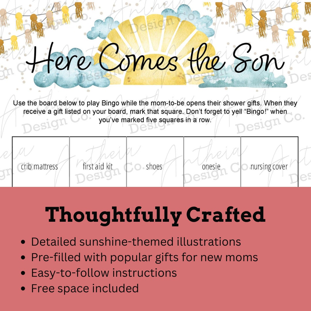 Here Comes the Son Baby Shower Bingo Game | Baby Shower Gift Bingo ...