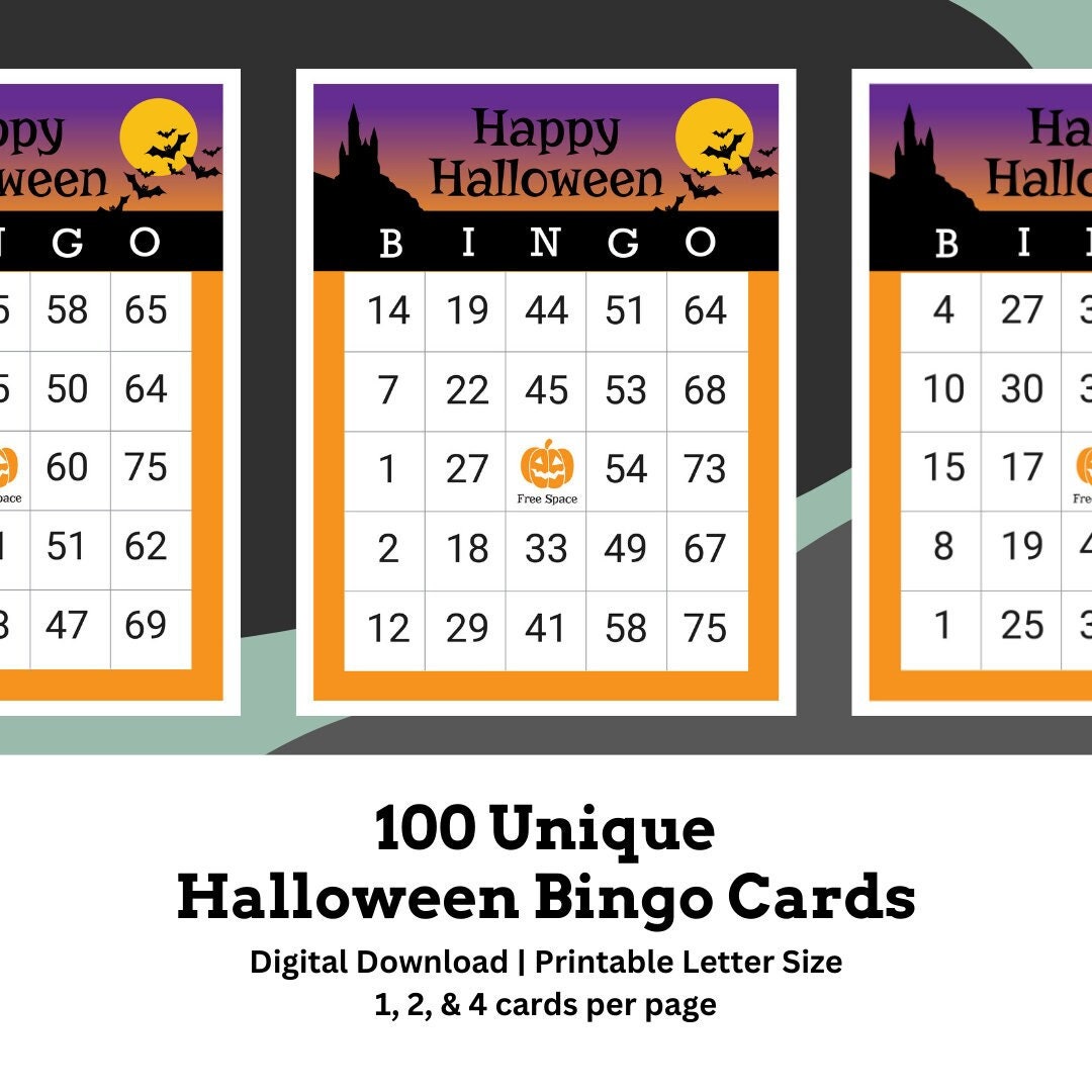 Printable Halloween Bingo Cards Set of 100 | Digital Download Bingo ...