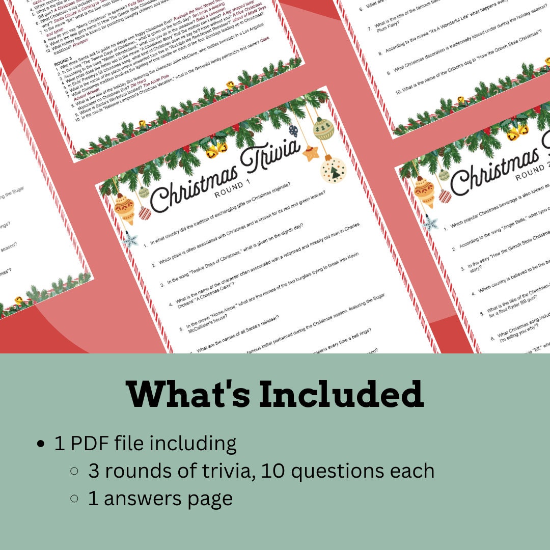 Printable Christmas Trivia Game With Rounds | Digital Download ...