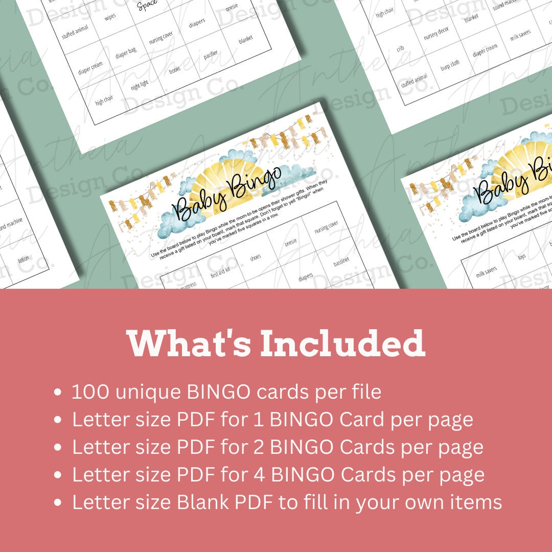 Printable Sunshine Baby Shower Bingo Game | Pre-filled Shower Gift ...