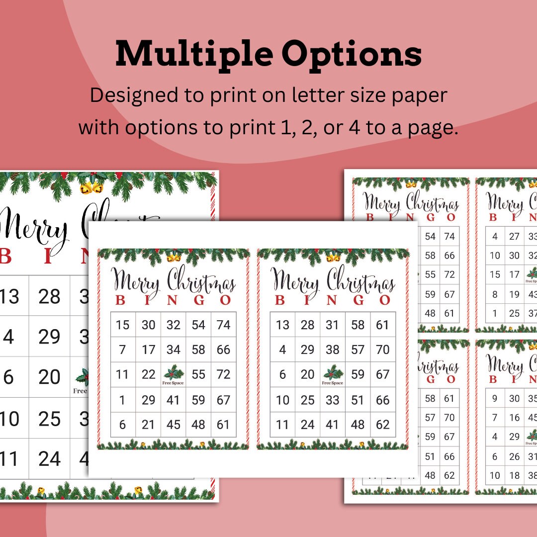 Printable Christmas Bingo Cards Set of 100 Digital Download Bingo Game ...