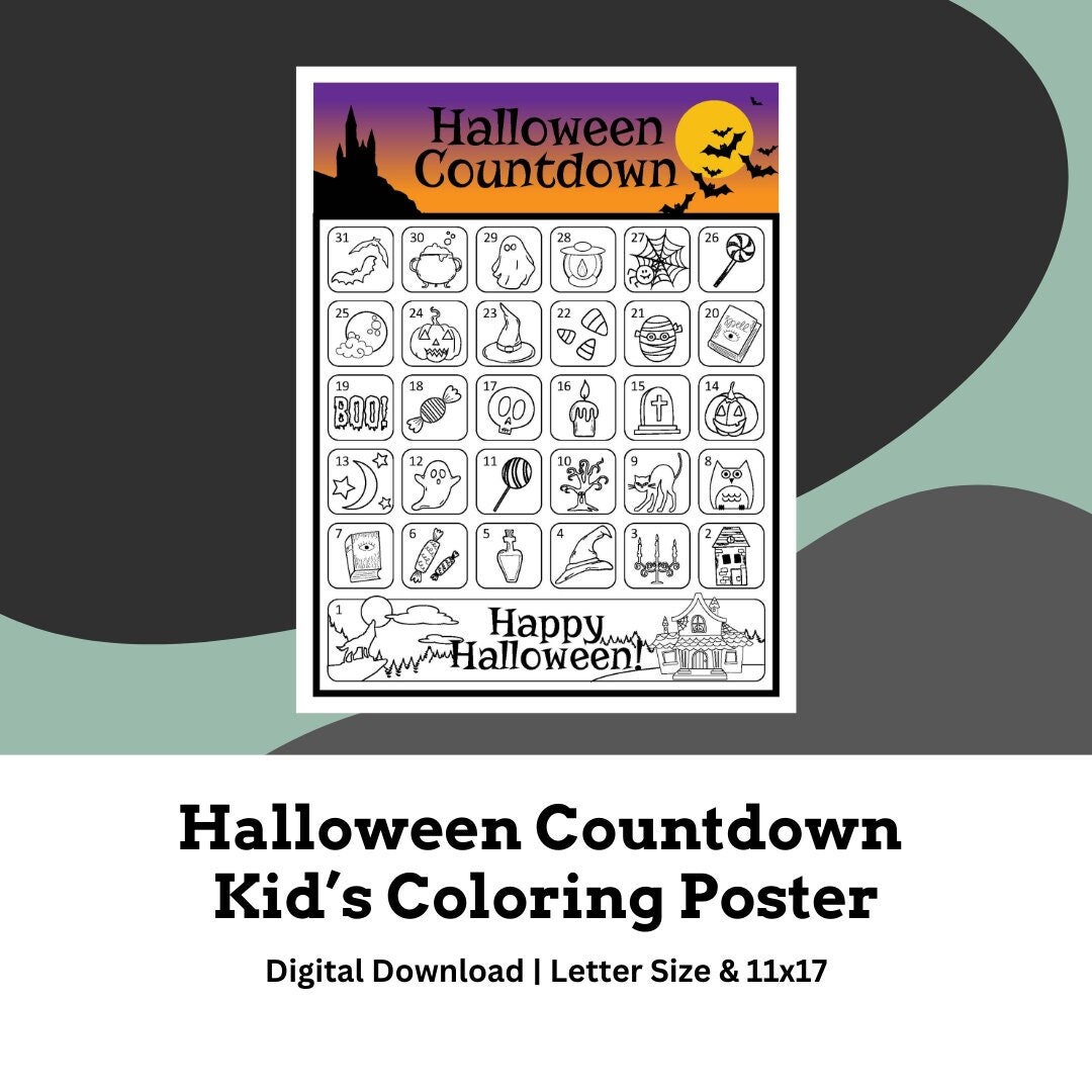Printable Halloween Countdown Coloring Pages | 8.5x11 & 11x17 Digital ...