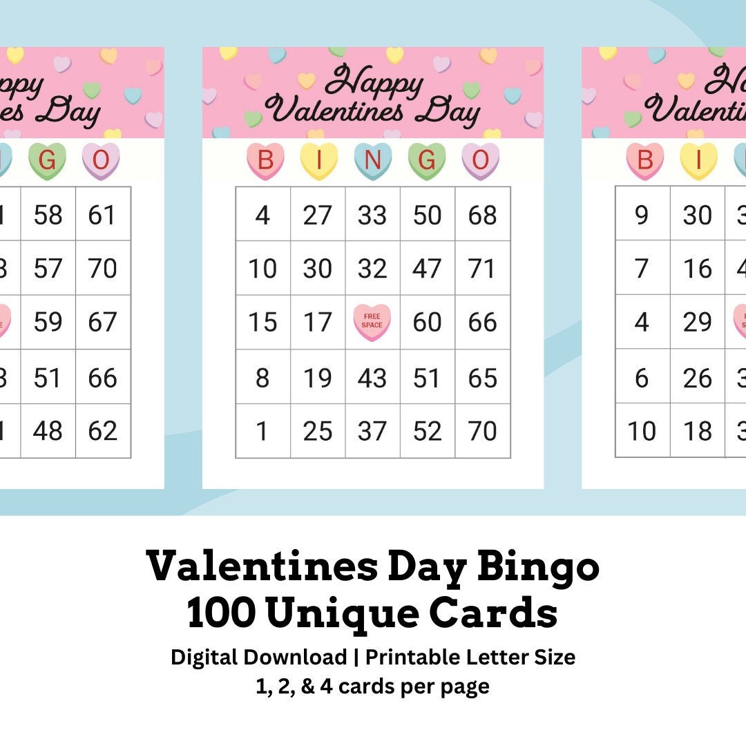 Printable Valentines Day Bingo Cards Set of 100 | Digital Download ...