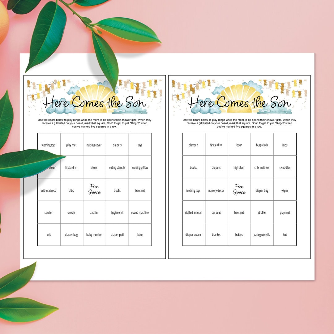 Here Comes the Son Baby Shower Bingo Game | Baby Shower Gift Bingo ...