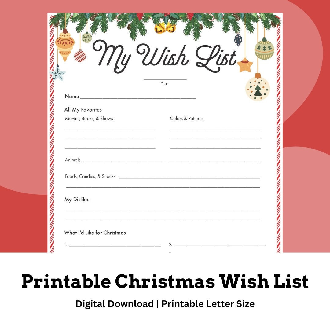 Printable Christmas Wish List for Kids and Adults | Digital Download ...