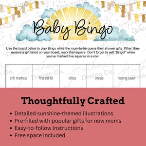 Printable Sunshine Baby Shower Bingo Game | Pre-filled Shower Gift ...