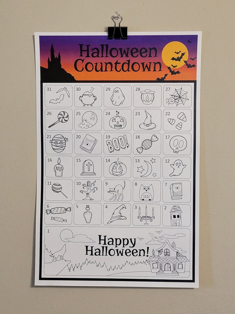 Printable Halloween Countdown Coloring Pages | 8.5x11 & 11x17 Digital ...