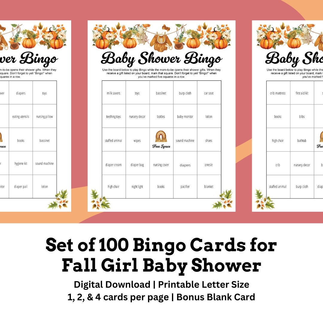 Printable Girl Baby Shower Bingo Game | Pre-filled Gift Bingo | Pumpkin ...