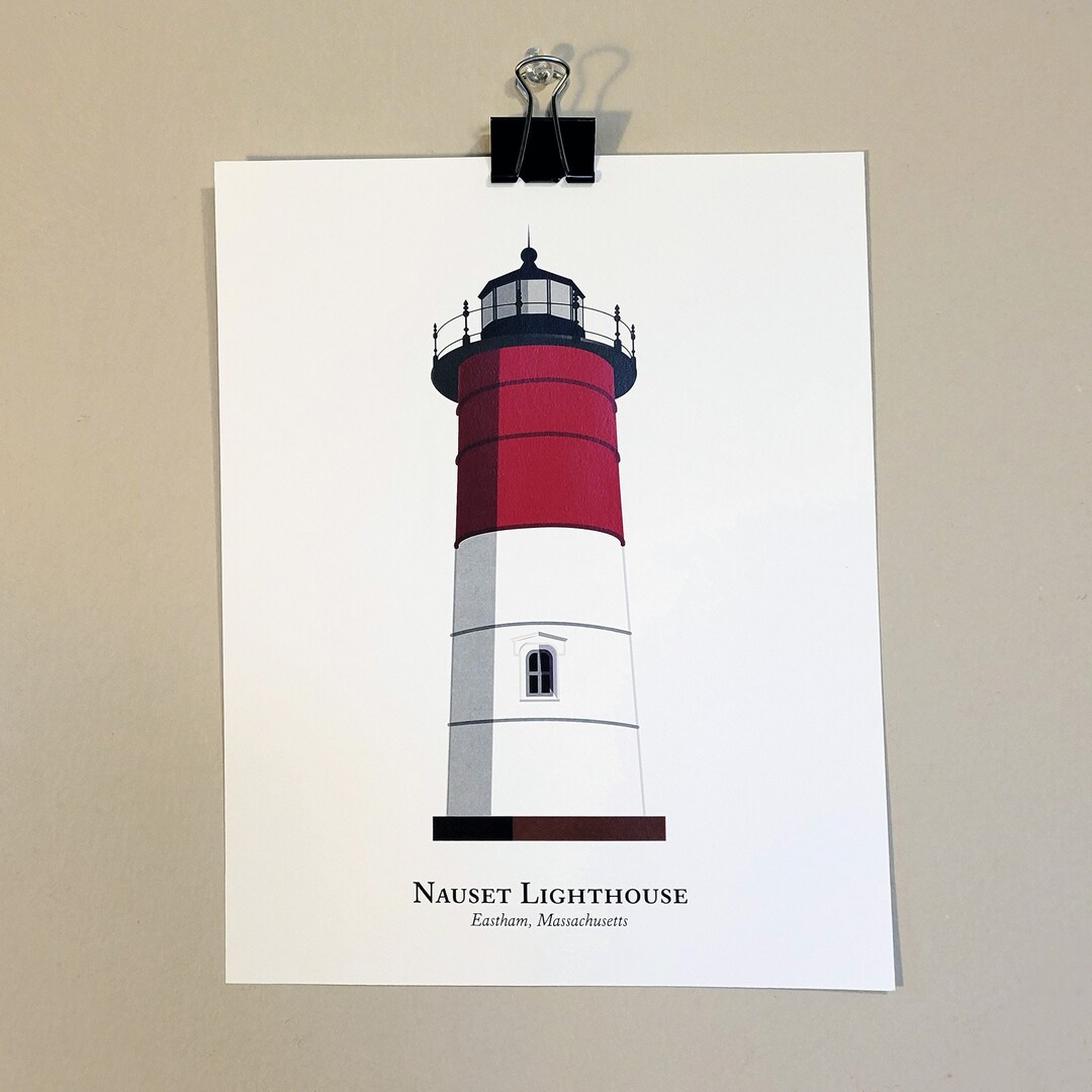 Cape Cod Lighthouse Illustration Print | Nauset Lighthouse Illustration ...