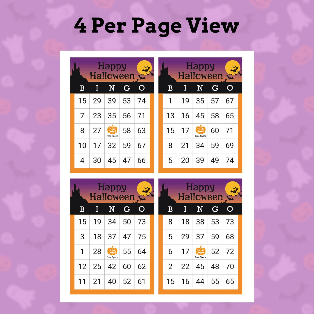 Printable Halloween Bingo Cards Set of 100 | Digital Download Bingo ...