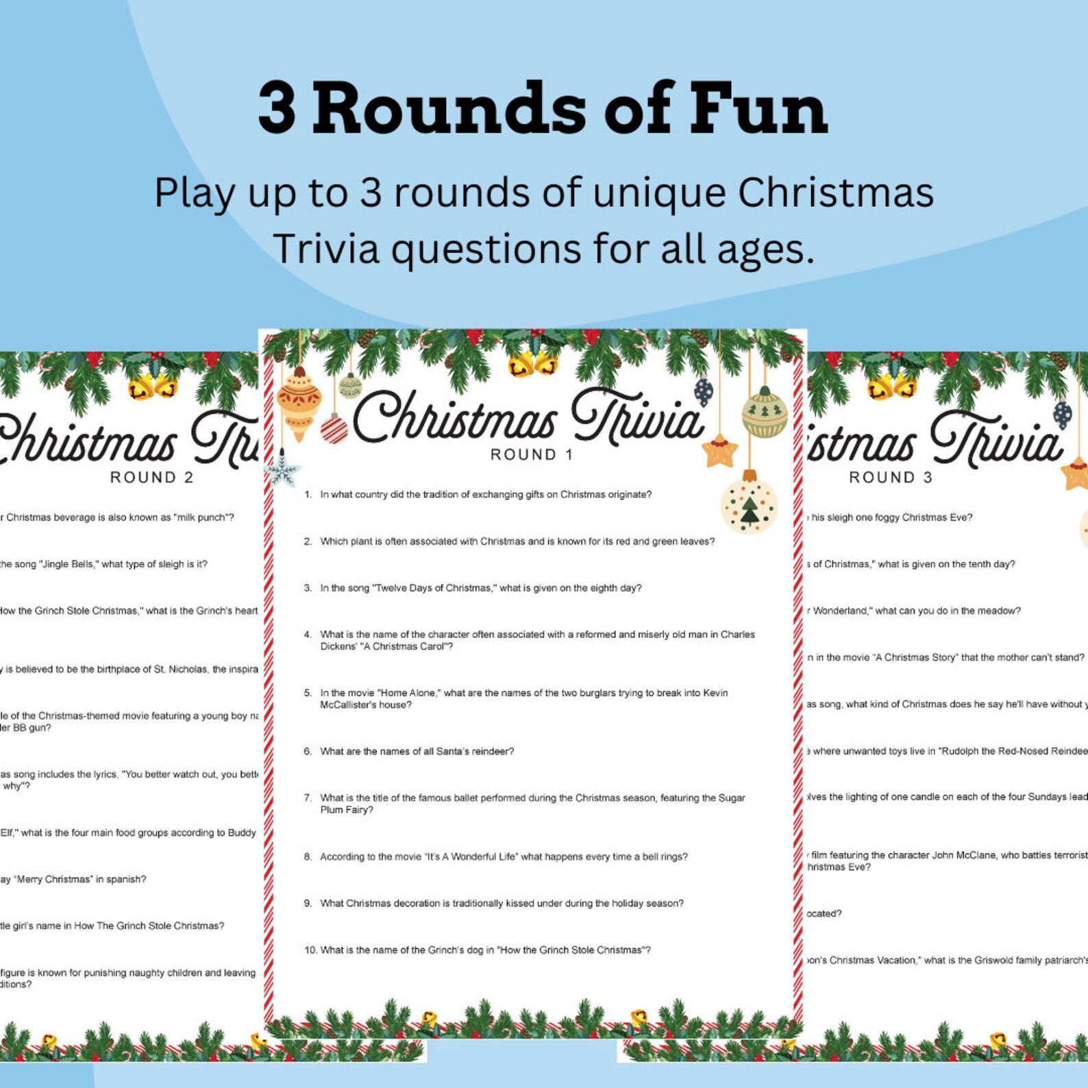 Printable Christmas Trivia Game With Rounds | Digital Download ...