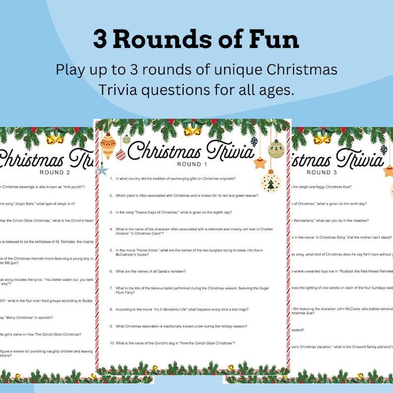 Printable Christmas Trivia Game With Rounds | Digital Download ...