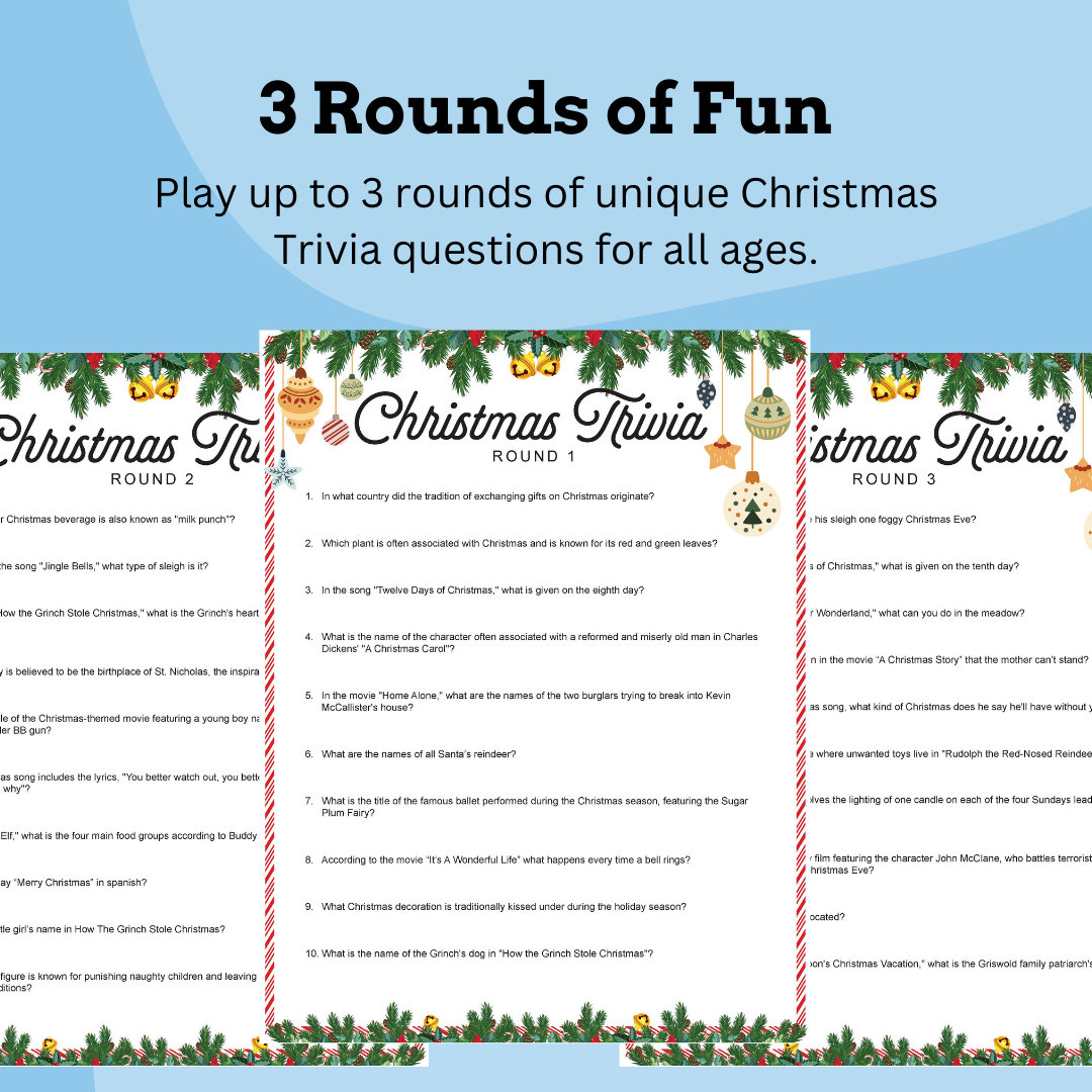 Printable Christmas Trivia Game With Rounds | Digital Download ...