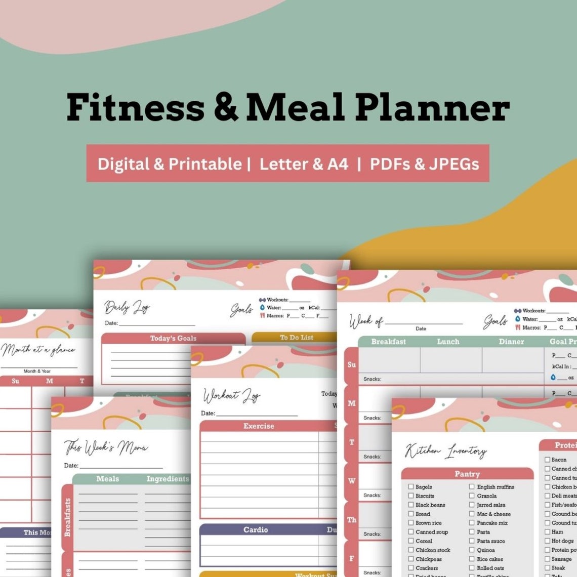 Digital Meal and Fitness Planner | Food and Exercise Tracker ...