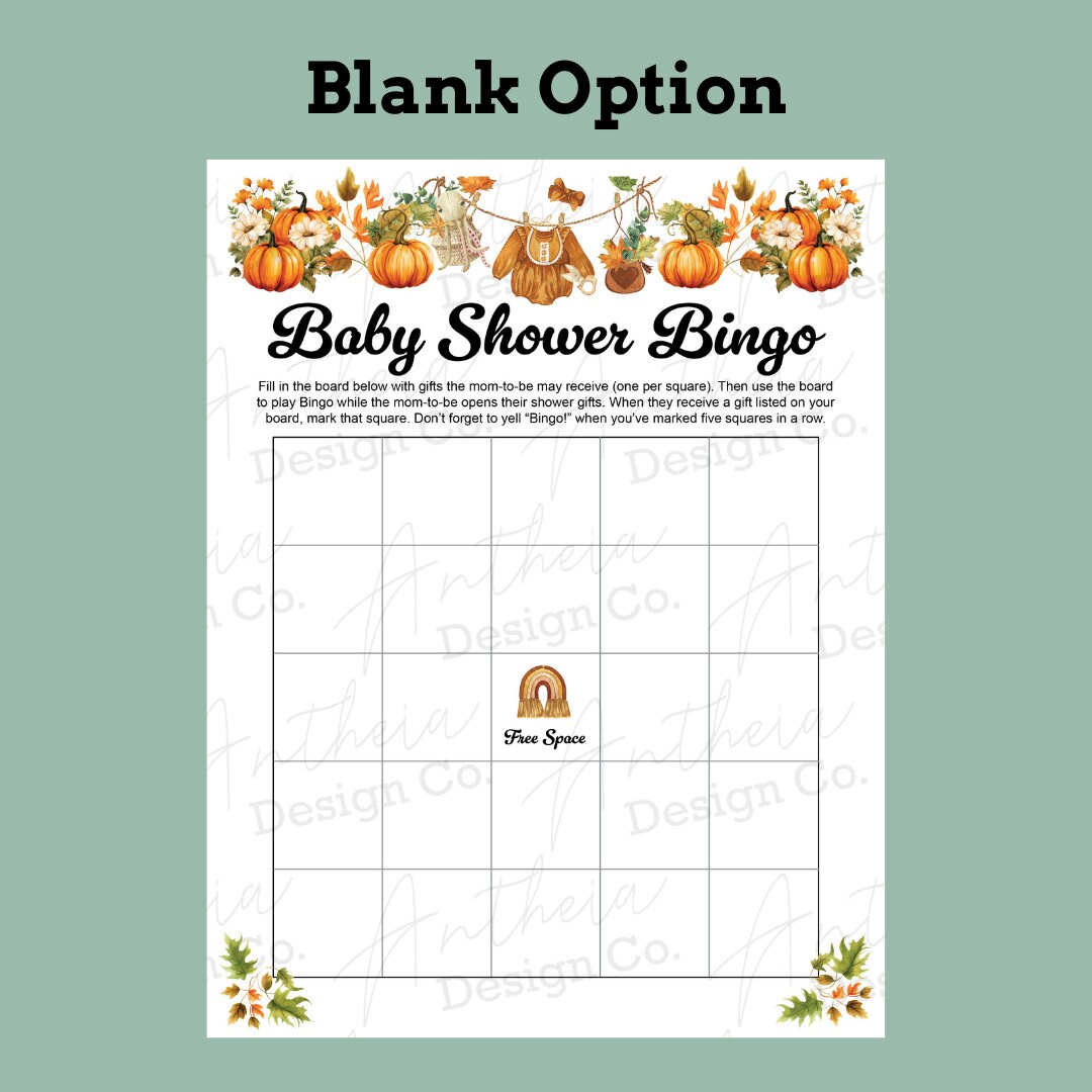 Printable Girl Baby Shower Bingo Game | Pre-filled Gift Bingo | Pumpkin ...