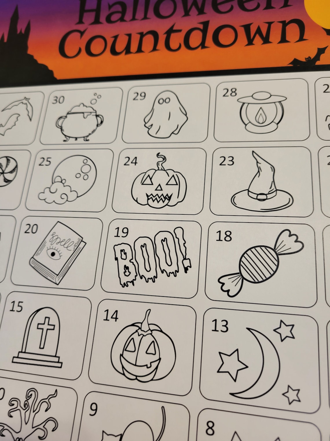 Printable Halloween Countdown Coloring Pages 8.5x11 & 11x17 Digital ...