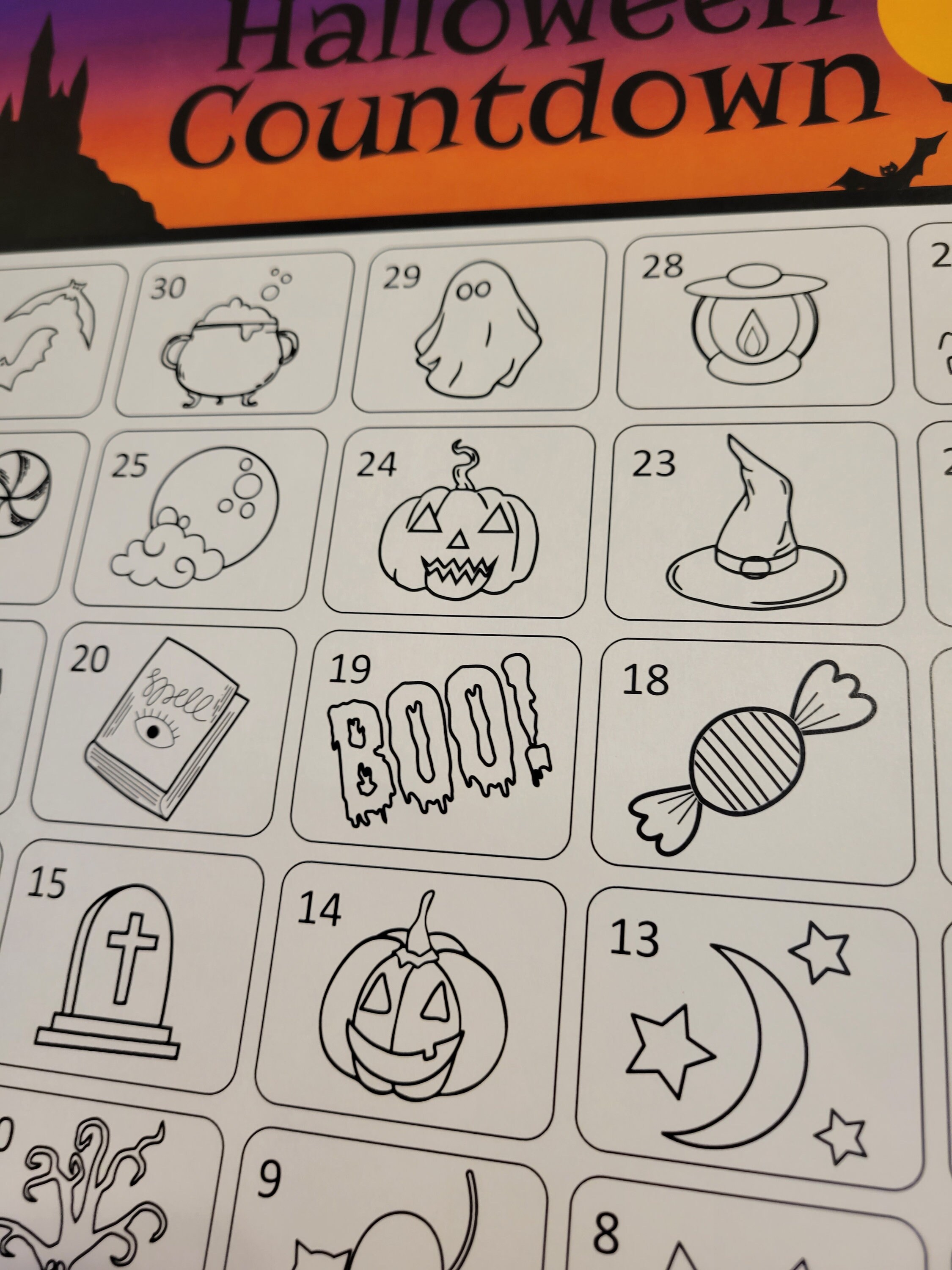 Printable Halloween Countdown Coloring Pages | 8.5x11 & 11x17 Digital ...
