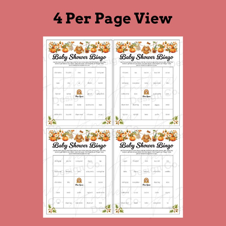 Printable Girl Baby Shower Bingo Game | Pre-filled Gift Bingo | Pumpkin ...