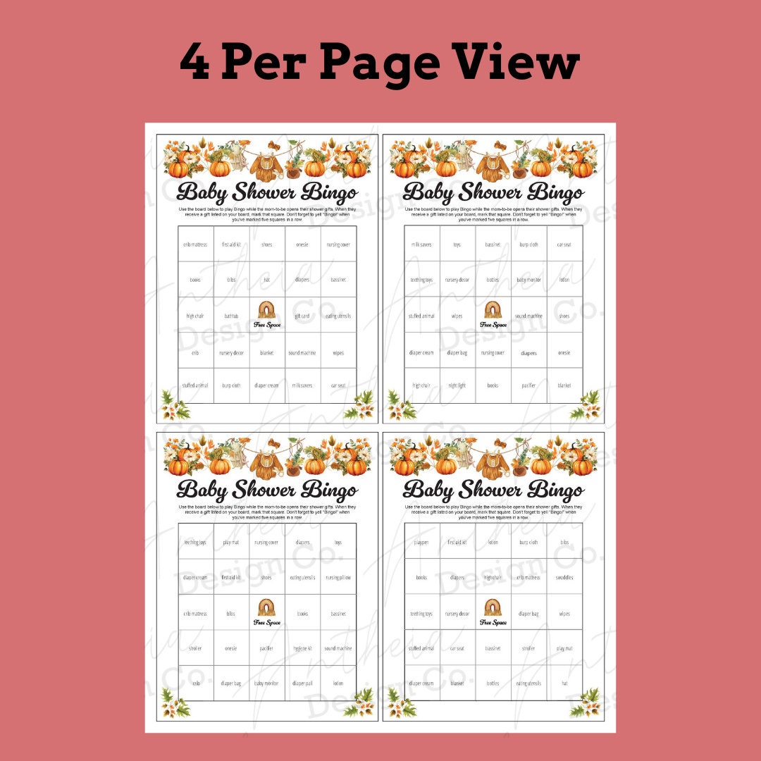 Printable Girl Baby Shower Bingo Game | Pre-filled Gift Bingo | Pumpkin ...