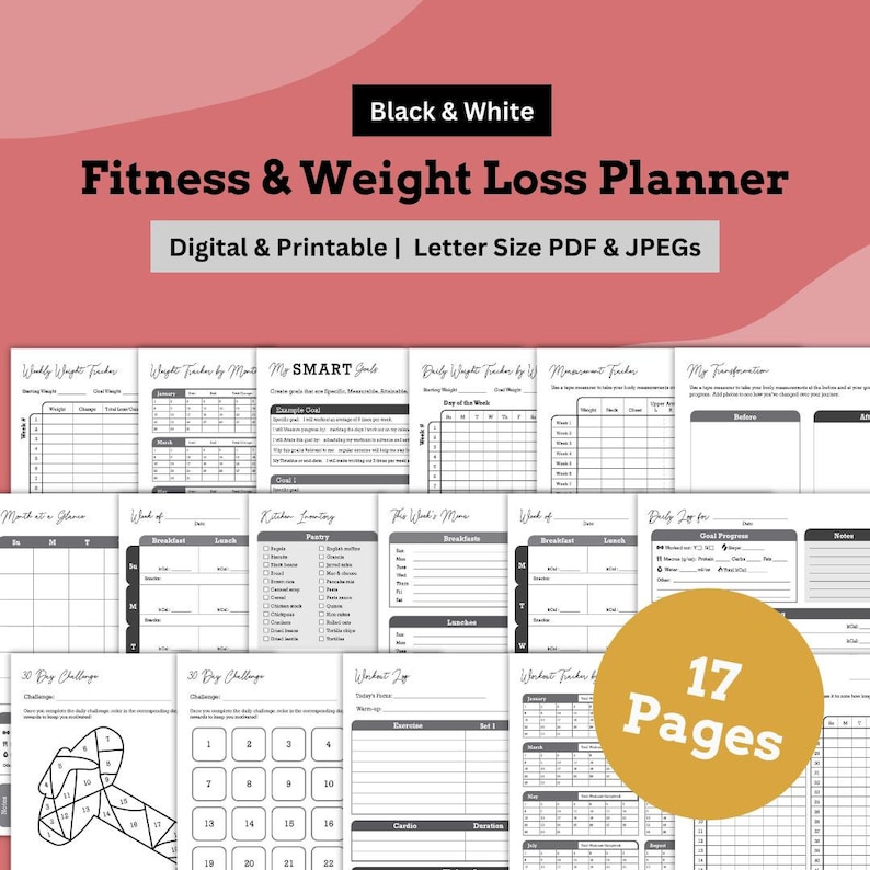 Printable Fitness & Weight Loss Planner, All-in-one Meal and Exercise ...