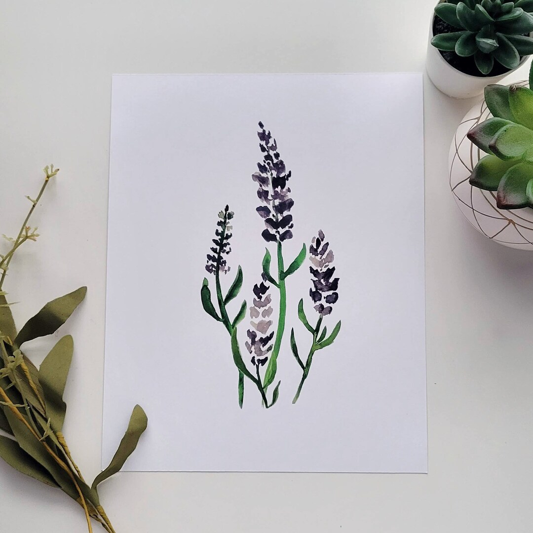 8x10 Lavender Art Print Simple Lavender Watercolor Painting Botanical ...