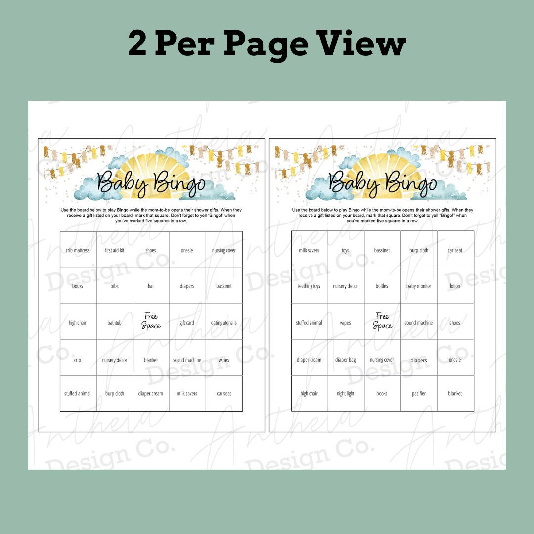 Printable Sunshine Baby Shower Bingo Game Pre-filled Shower Gift Bingo ...
