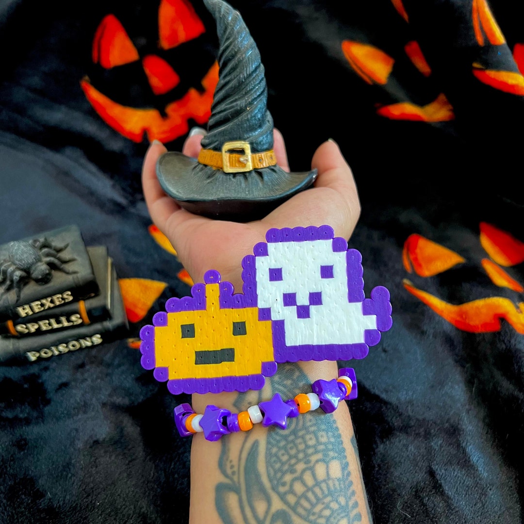 Halloween Spooky Ghost Kandi Bracelet Set Perler Beaded Bracelet - Etsy