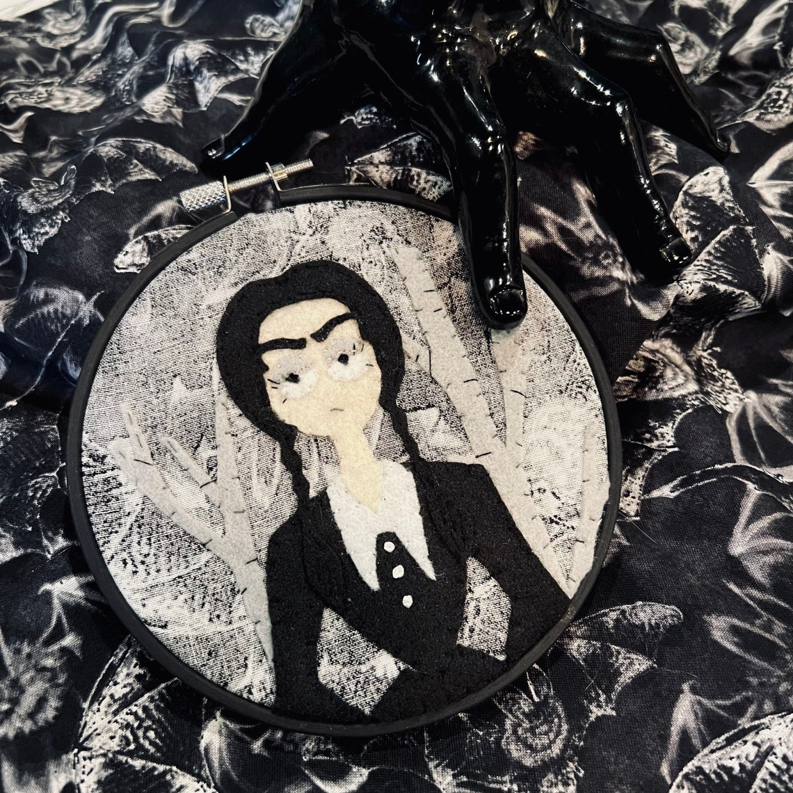 Hand Stitched Wednesday Addams Inspired Embroidery, Hoop Felt Wall ...