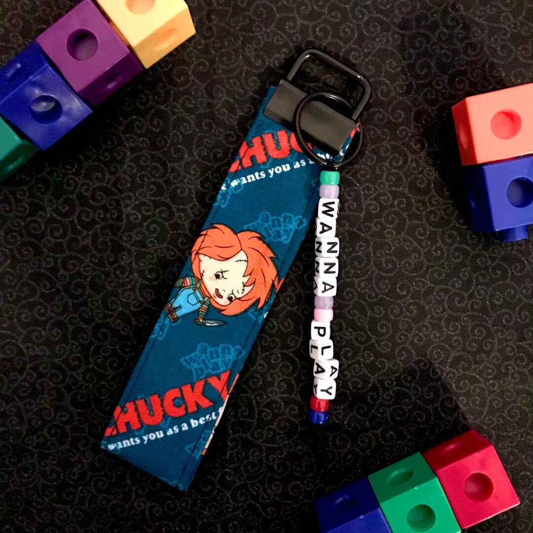 Child’s Play Chucky Keychain Key Fob Mini Lanyard Horror Print Beaded ...