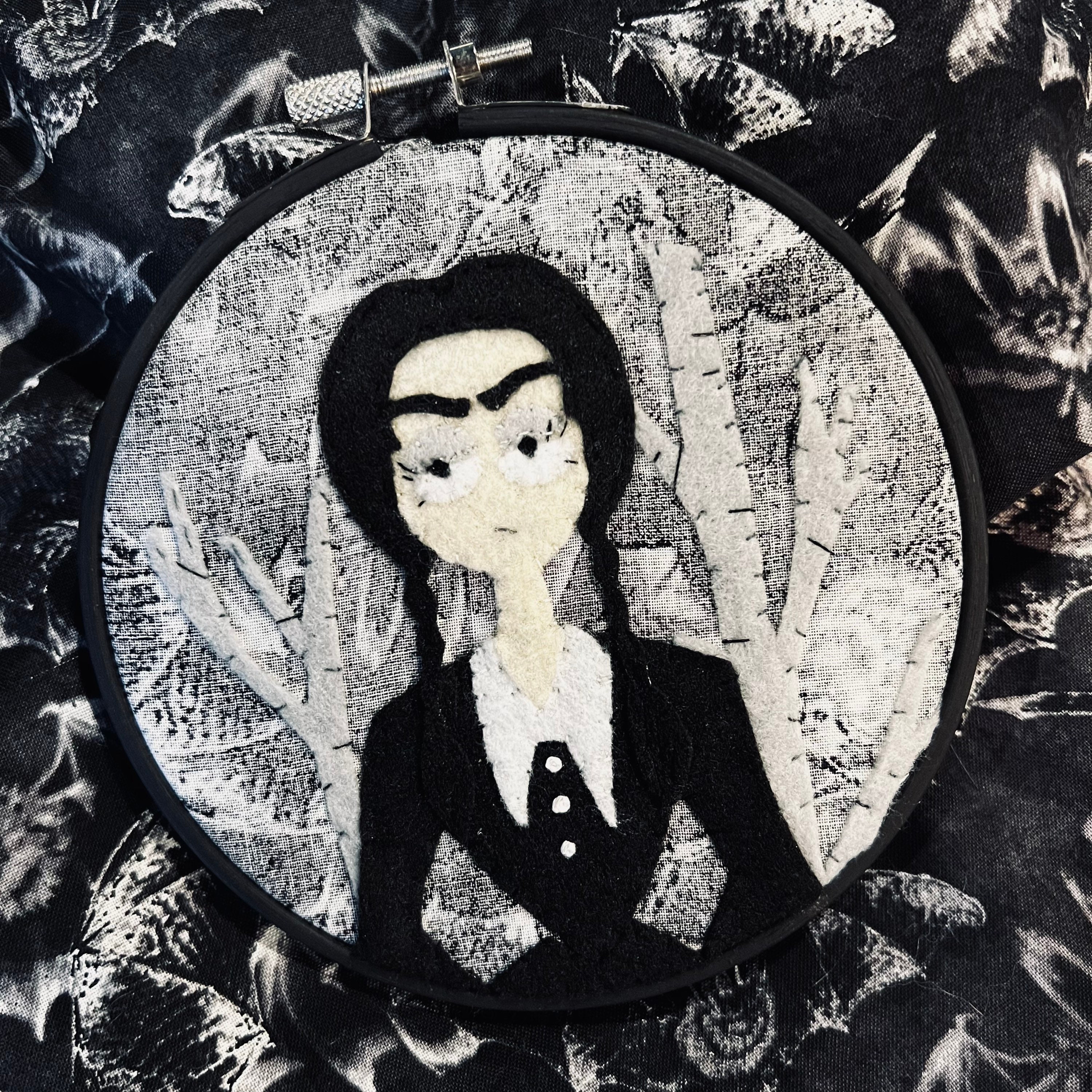 Hand Stitched Wednesday Addams Inspired Embroidery, Hoop Felt Wall ...