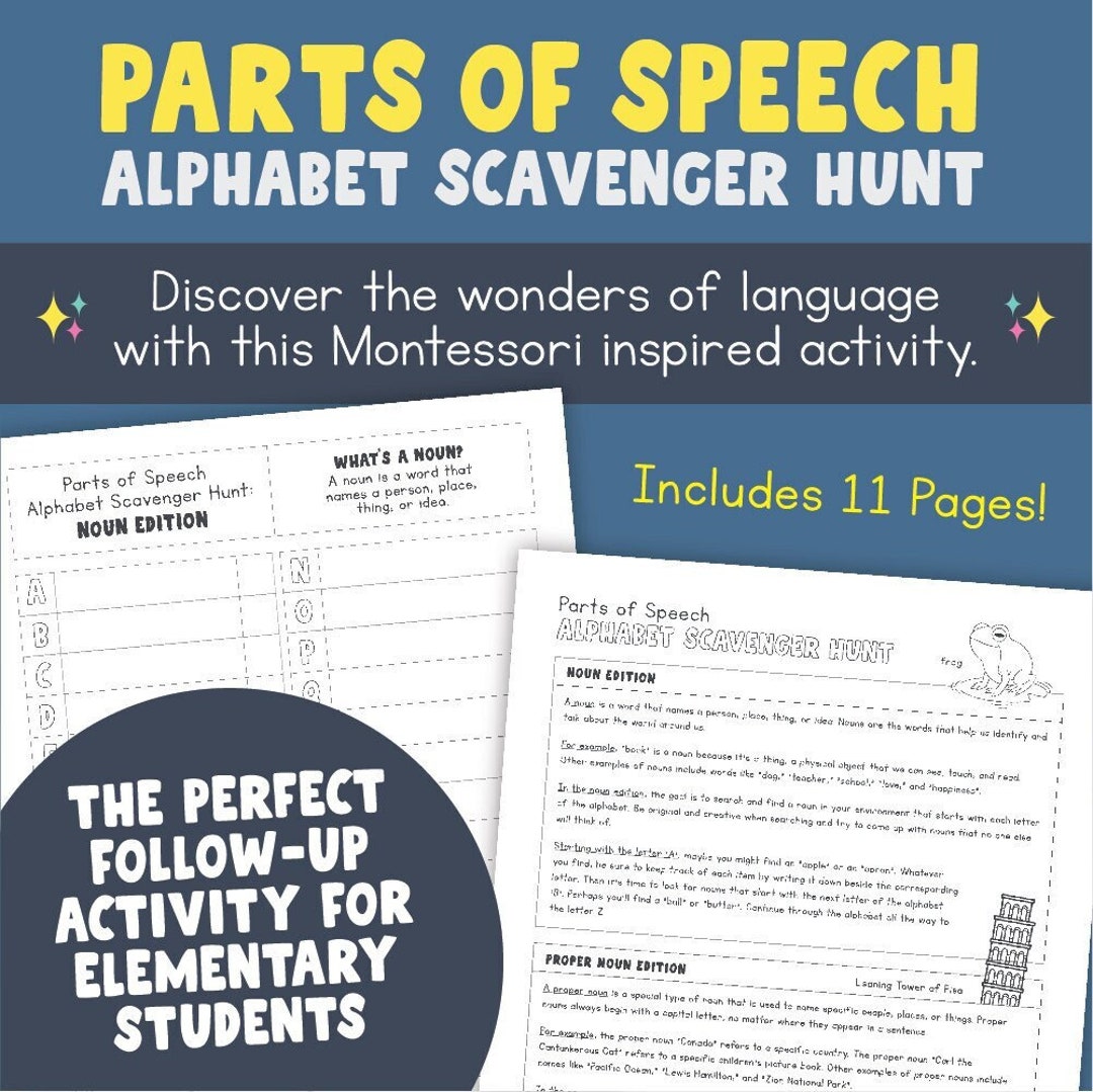 Parts of Speech Scavenger Hunt Game | Elementary Language Activity ...