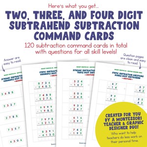 Printable Static & Dynamic Subtraction Command Cards | Montessori Math ...
