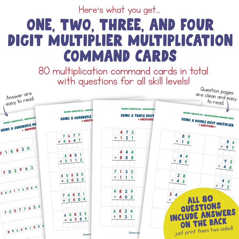 Printable Multiplication Command Cards Montessori Math Material ...