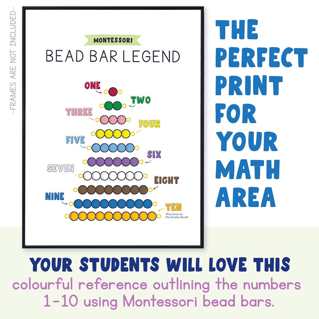 Montessori Numbers 1-10 Poster Math Coloured Bead Bars Classroom Wall ...