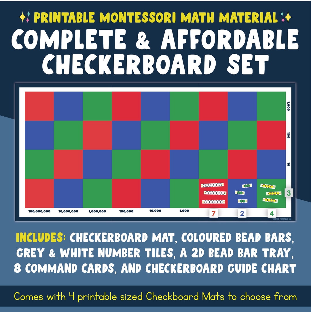 Printable Montessori Checkerboard Math Mat With Task Cards and Bead ...