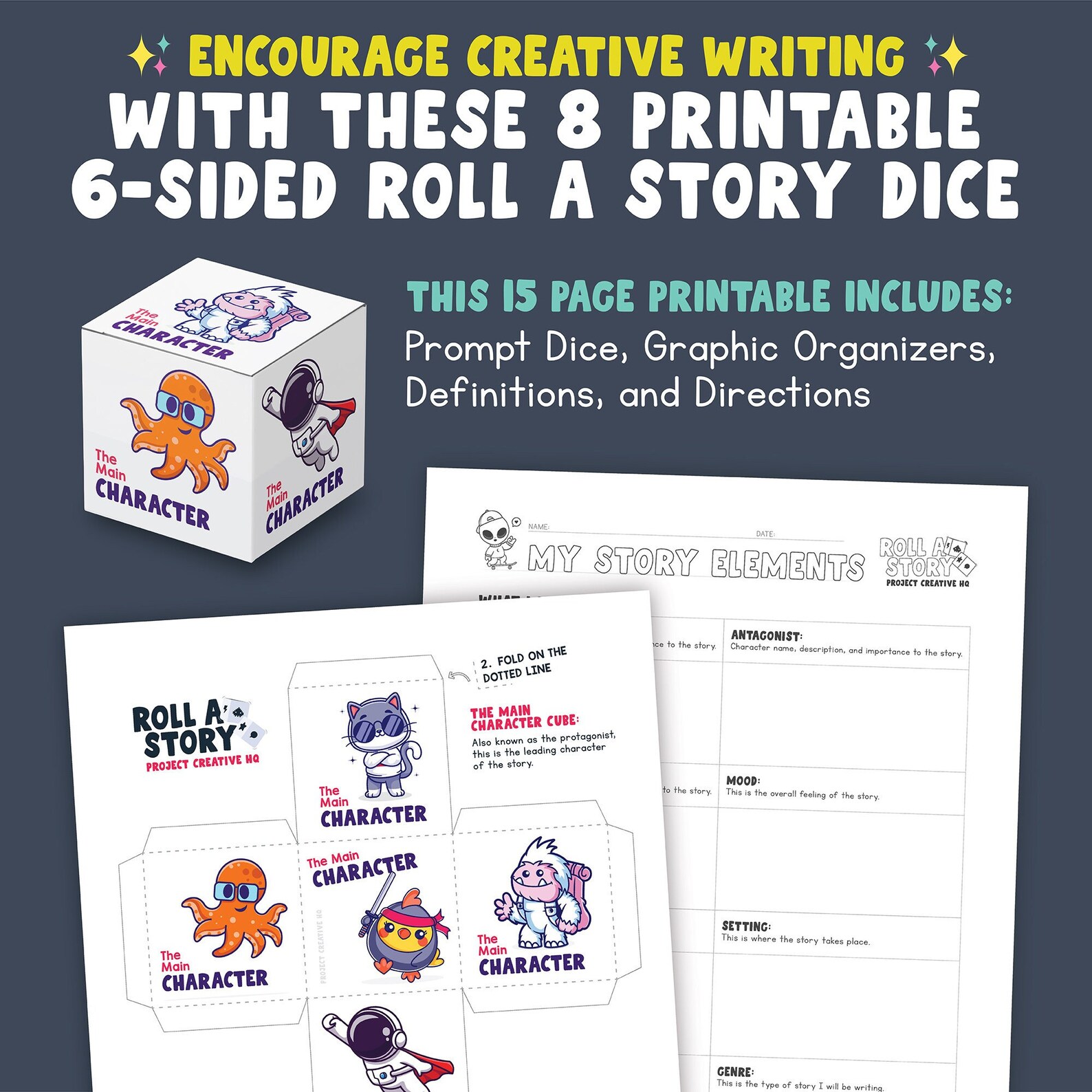 Story Elements Dice Game With Graphic Organizer Roll a Story Story ...