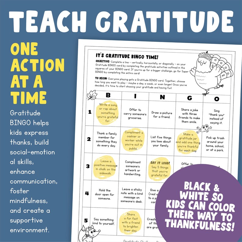 Gratitude BINGO Game Cards for Elementary | Social Emotional Learning ...