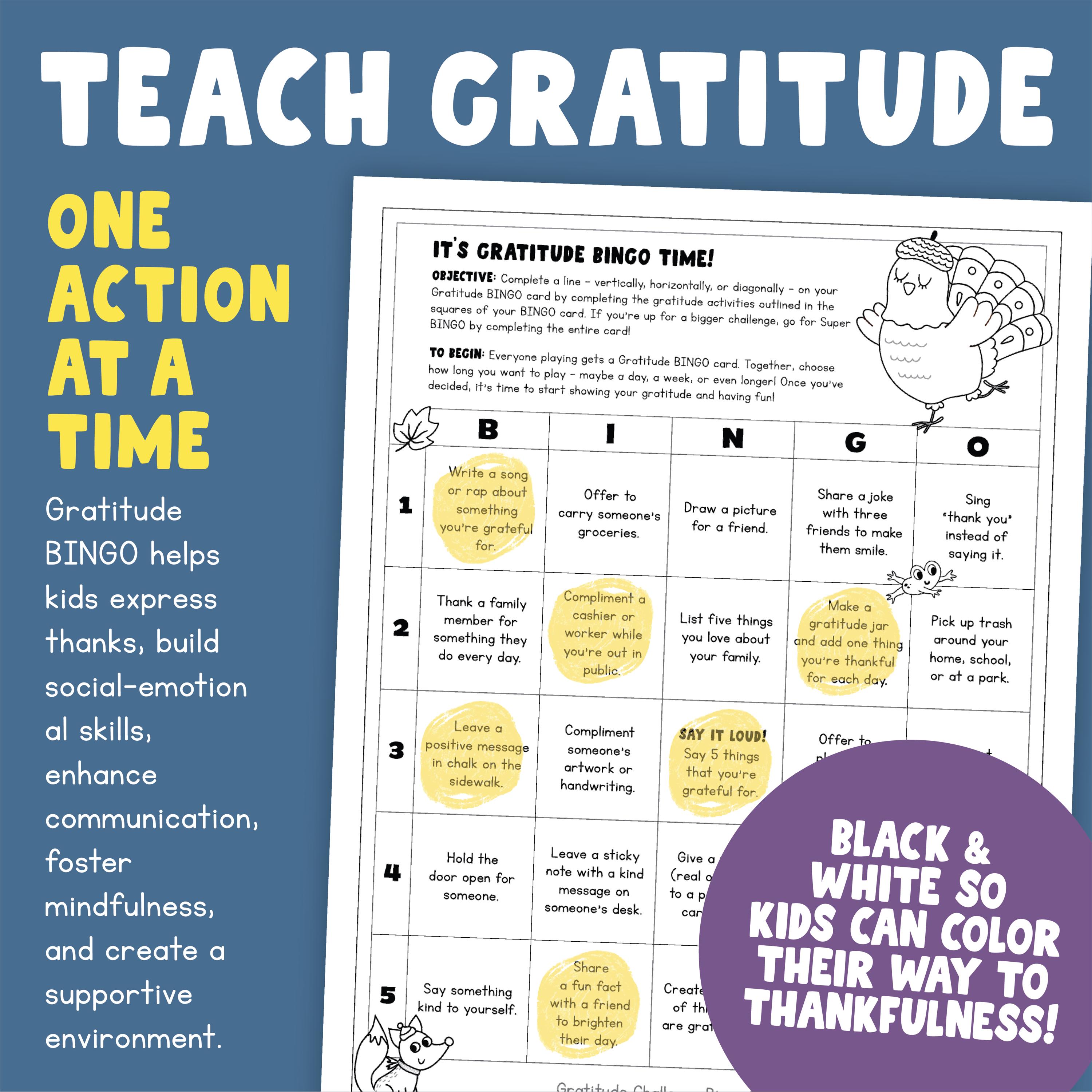 Gratitude BINGO Game Cards for Elementary | Social Emotional Learning ...