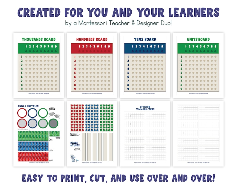 Printable Montessori Division Material Racks and Tubes Math Boards ...