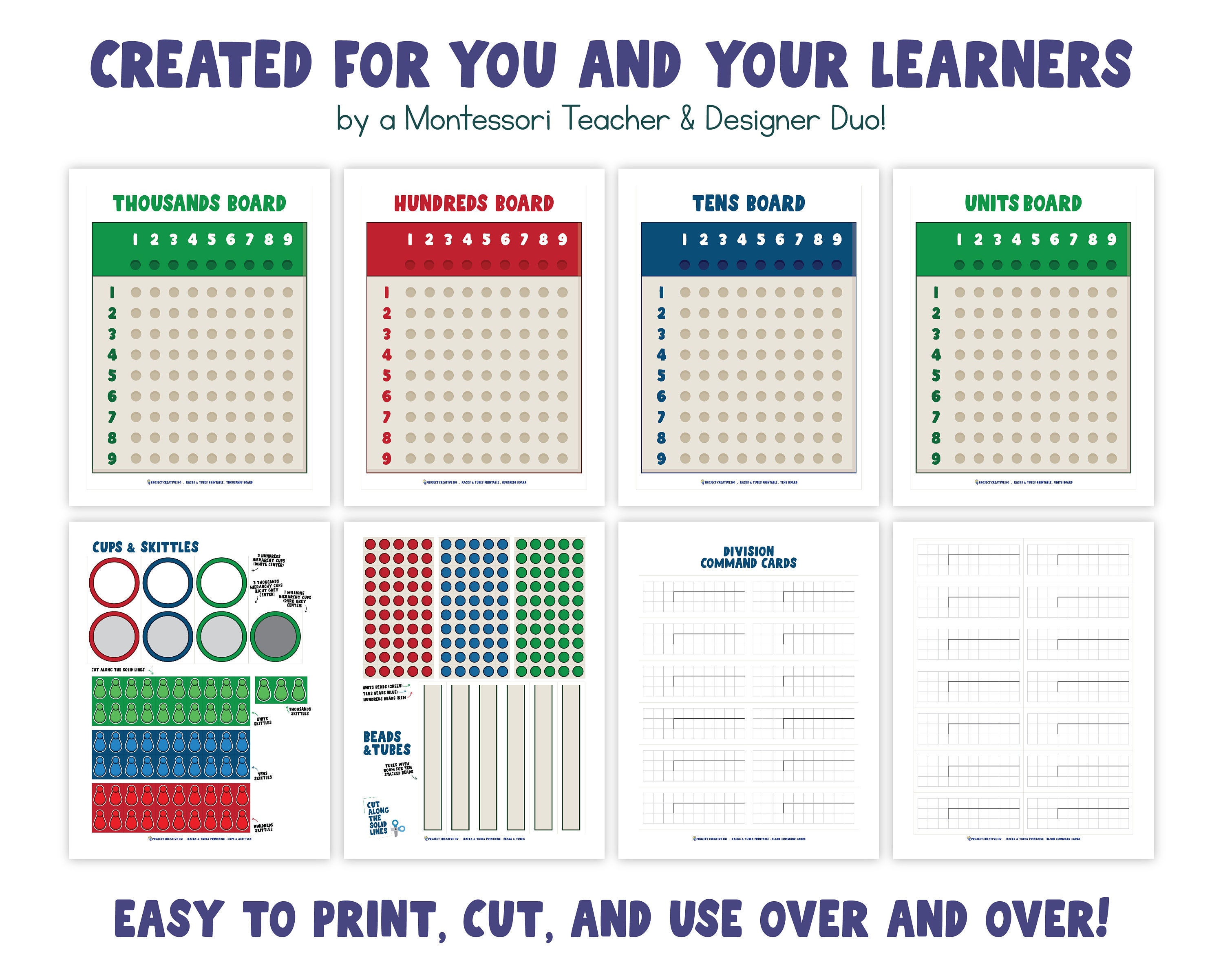 Printable Montessori Division Material | Racks and Tubes Math Boards ...