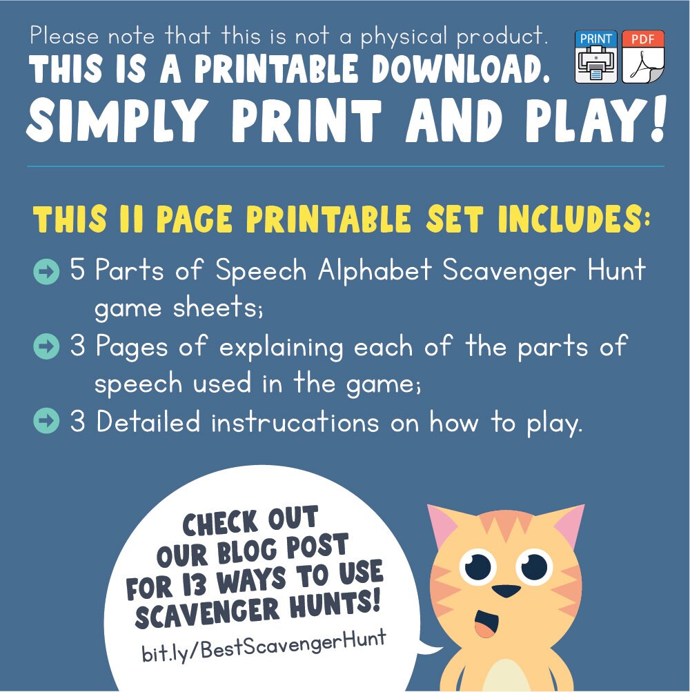 Parts of Speech Scavenger Hunt Game Elementary Language Activity ...