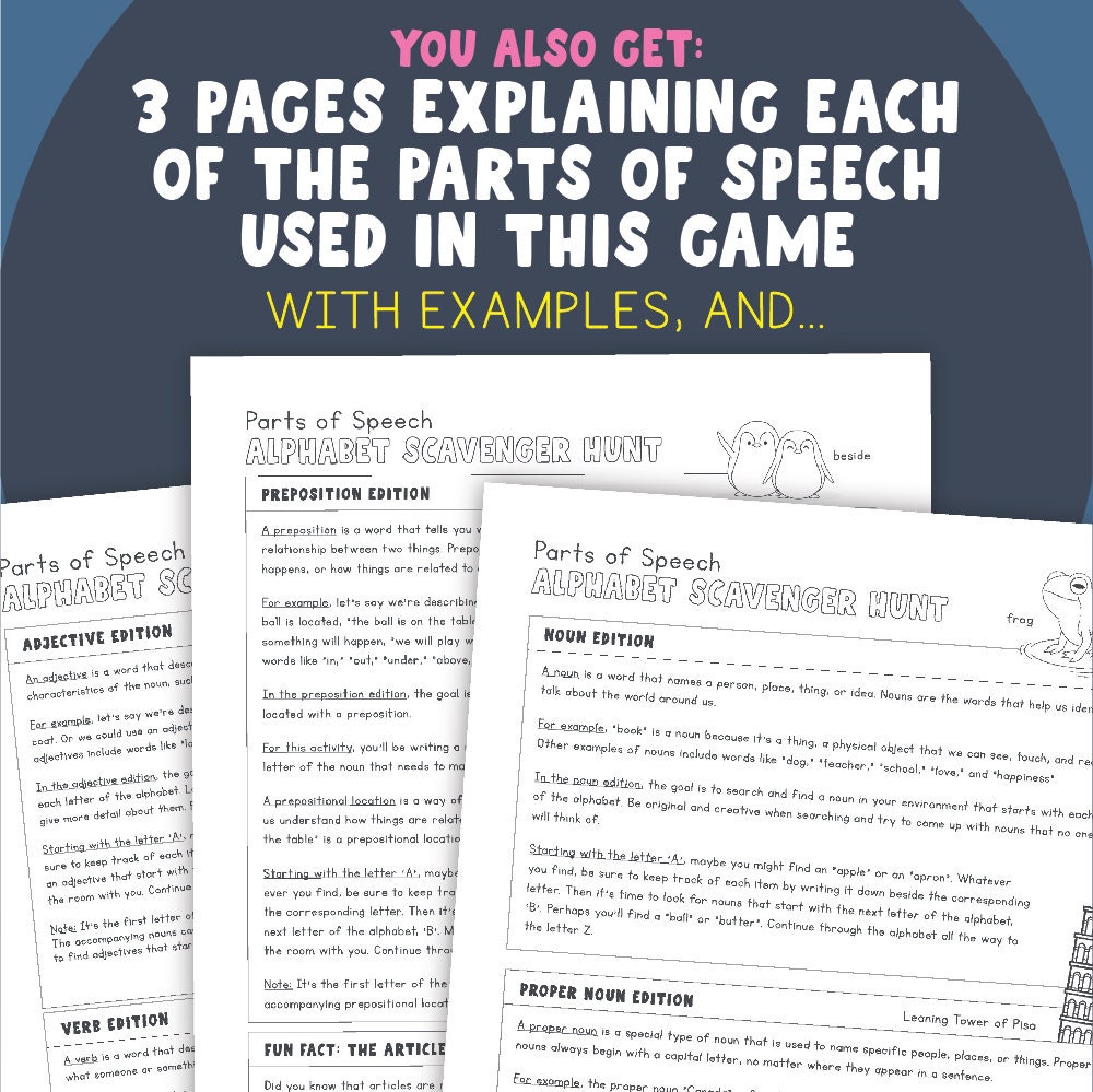 Parts of Speech Scavenger Hunt Game Elementary Language Activity ...