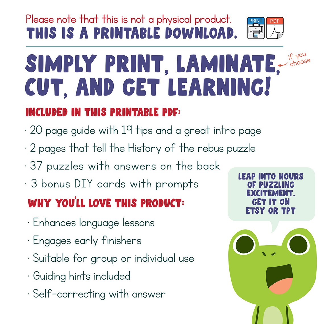 Rebus Puzzle Guide & Cards Printable Language Resource - Etsy Canada