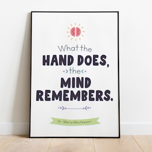 Motivational Classroom Poster | Hand + Mind Montessori Quote | Wall Art ...